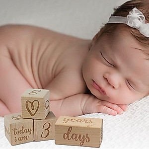 Baby Milestone Blocks - Monthly Baby Milestone Wood Blocks for Keepsake Photography - Set of 6 Baby Age Blocks for Pictures Ages Newborn to Weeks, Months, Years with Welcome Baby Age Sign & Bag