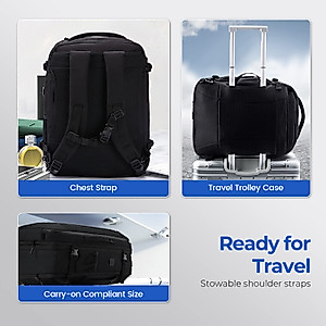 Business Carry on Backpack with Detachable Laptop Bag, 40L Expanable Travel Backpack, Airplane Approved Luggage Backpack, Water Resistant Suitcase for Men and Women (Black)