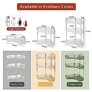 YCIA&DONE Corner Counter Bathroom Organizer Countertop, 3 Tiers Cosmetic Perfume Tray, Vanity Organizer for Makeup, Skincare, Clear Corner Rack for Bedroom, Bathroom, Kitchen(Clear White)