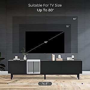 80 Inch TV Stand with Storage Cabinet and Open Shelves, Modern Black Media TV Console for TVs up to 80", Minimalist Wood Entertainment Center for Living Room, Bedroom