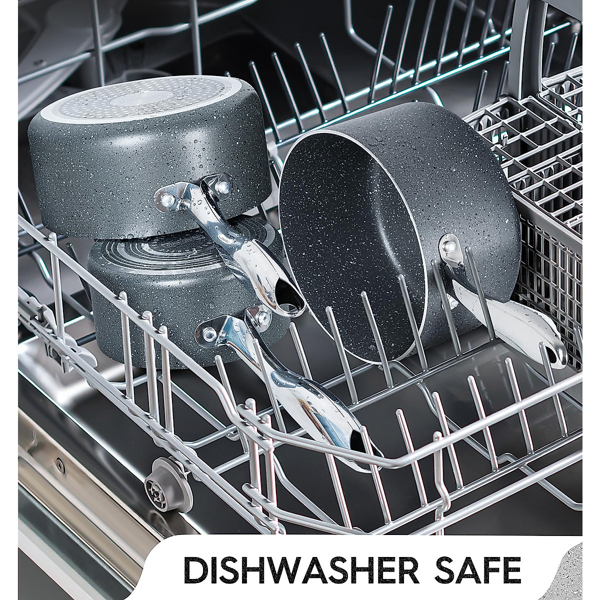 MICHELANGELO Sauce Pan with Lid, 1 Quart Saucepan with Lid Granite, Non Stick Sauce Pan with Stainless Steel Handle, 1 Qt Saucepan with Nonstick Coating, Grey