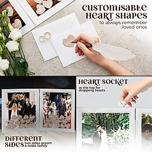 Elegant Wedding Guest Book Alternative - Wedding Guest Book Frame of Pinewood - Foldable Guest Book Wedding Reception Alternative w/2-Photos Space, Stand, Hanger, 100 Wooden Hearts & Box for Any Event