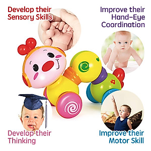 Stone and Clark Musical Press & Go Caterpillar Toy, Baby Toys 6 to 12 Months, Light Up Head Inchworm Infant Toys, Baby Crawling & Educational Toys for 1 Year Old Boys & Girls