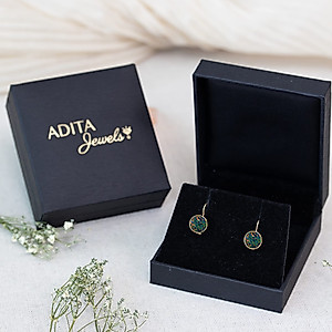 14K Gold Black Opal Drop Earrings - October Birthstone Dangle - Solid Yellow Gold Dangle Earrings - Dainty Handmade Wedding Jewelry - Perfect Bridal or Graduation Gift