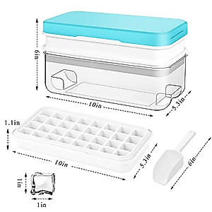 ZZWILLB Ice Cube Tray, 64 pcs Ice Tray with Lid and Bin and Ice Scoop, Ice Cube Pop Out Tray, Ice Cube Trays for Freezer, Ice Cube Molds, BPA Free, Easy Release Stackble Spill-Resistant (Blue)