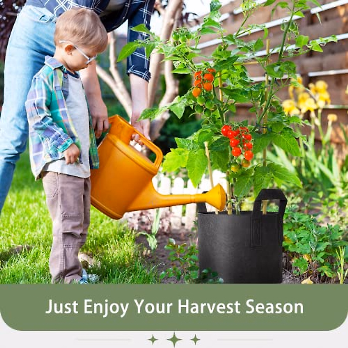 GreatBuddy 12-Pack Grow Bags 5 Gallon, Thick Fabric Planter Bags for Vegetables, Sturdy Handles & Reinforced Stitching, Labels Included, Black