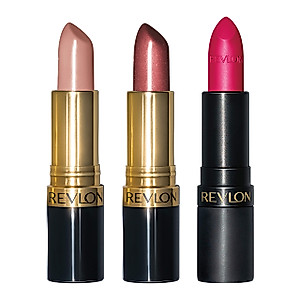 Revlon Super Lustrous 3-Piece Lipstick Gift Set, High Impact, Multi-Finish in Cream, Pearl & Matte, 755 Bare It All (Cream), 610 Gold Pearl Plum (Pearl), 023 Cherries in the Snow (Matte) (Pack of 3)
