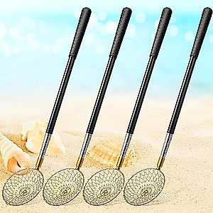Jenaai 4 Pcs Beach Scoop Multifunction Sand Sifter Long Handle Adjustable Shell Scooper for Beachcombing Rock Scooper for Rock Hunting Shelling Tool, 16.54 Inch to 58.27 Inch