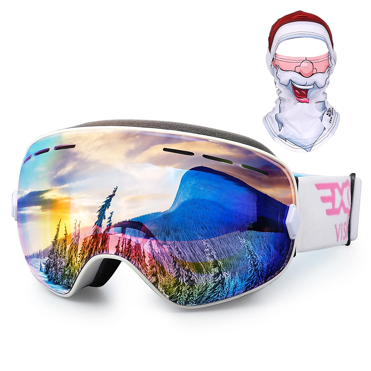 EXP VISION Ski Snowboard Goggles with Balaclava Ski Mask for Women Men and Younth, OTG Snow Goggle Anti Fog Winter Face Mask