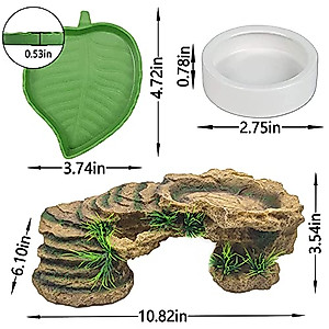 Hamiledyi Turtles Basking Platform 3Pcs Resin Bearded Dragons Climbing Step Ramp Tortoise Resting Dock Rock Hideout with Feeder Bowls for Reptile Lizards Chameleons Geckos Frogs Newts Snakes