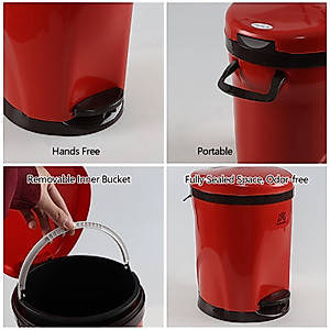Nesmilers 8 Liters/2.1 Gallons Garbage Can with Step Pedal, Small Trash Can (Red)
