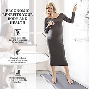 WISELIFE Cushioned Anti-Fatigue Kitchen Floor Rug,17.3"x28",Non Slip Waterproof Kitchen Rugs Heavy Duty PVC Ergonomic Comfort Mat for Office, Sink, Laundry,Grey