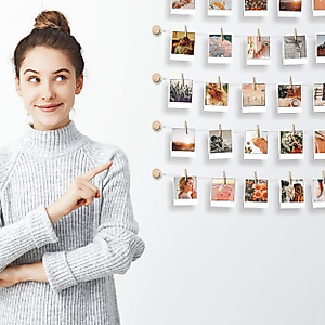 BIZYAC Hanging Photo Display Room Wall Decor - Sculptural Picture Frames Collage - 5 Strings with 30 Clips - 3M Self Adhesive Hooks - No Holes Drilling - 30 x 30 inch