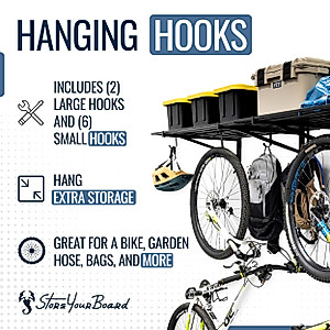 StoreYourBoard 2 Pack Heavy Duty Garage Wall Shelves, 2' x 4' Wall Mount Storage Shelf with Hooks, Holds 200 lbs Each