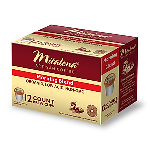 Mitalena Morning Blend Low Acid Coffee Pods - Medium Roast Organic Coffee for Keurig K-cup Coffee Maker - Enjoy Small Batch Artisan Coffee, Avoid Heartburn and Acid Reflux - 72 cups