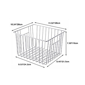 SANNO Freezer Baskests Organizer Bins, Freezer Wire Storage Basket Refrigerator Storage Baskets Bins Organizer with Built-in Handles for Cabinets, Pantry, Closets, Bedrooms - Set of 2