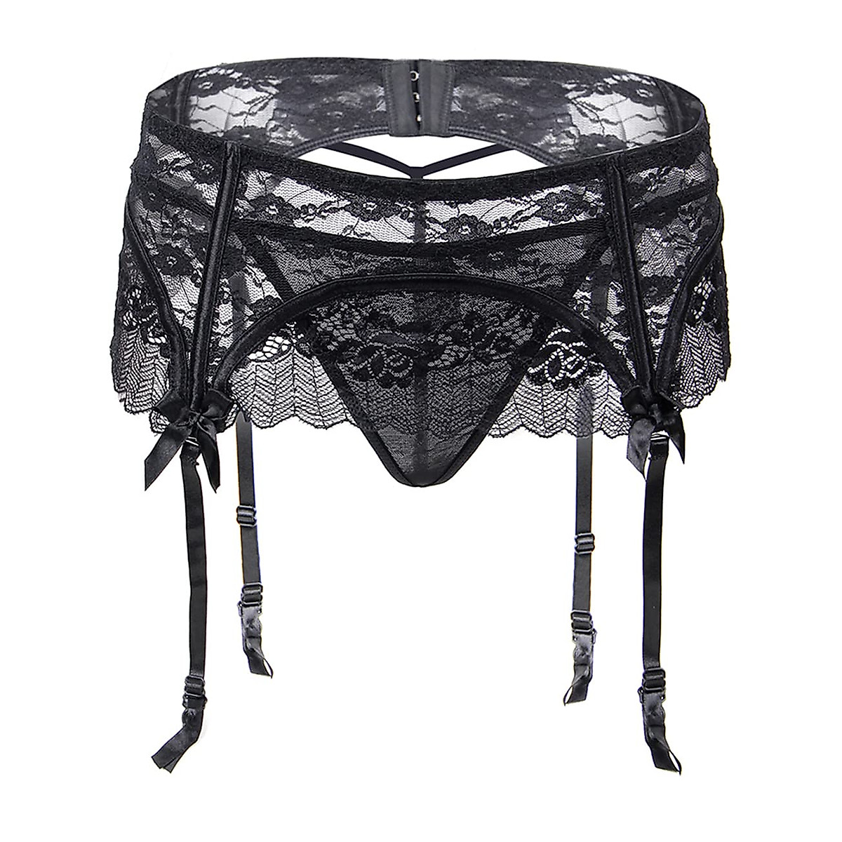 ohmydear Lace Garter Belts Plus Size Mesh Suspender Belt Sets with 4 Straps for Thigh High Stockings Black 3XL-4XL