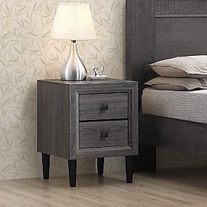 Giantex Nightstand with Drawer, Fully-Assembled 2-Drawer Bedside Tables with Solid Wood Legs for Bedroom, Modern Night Stand Side Table for Small Space Living Room, Grey
