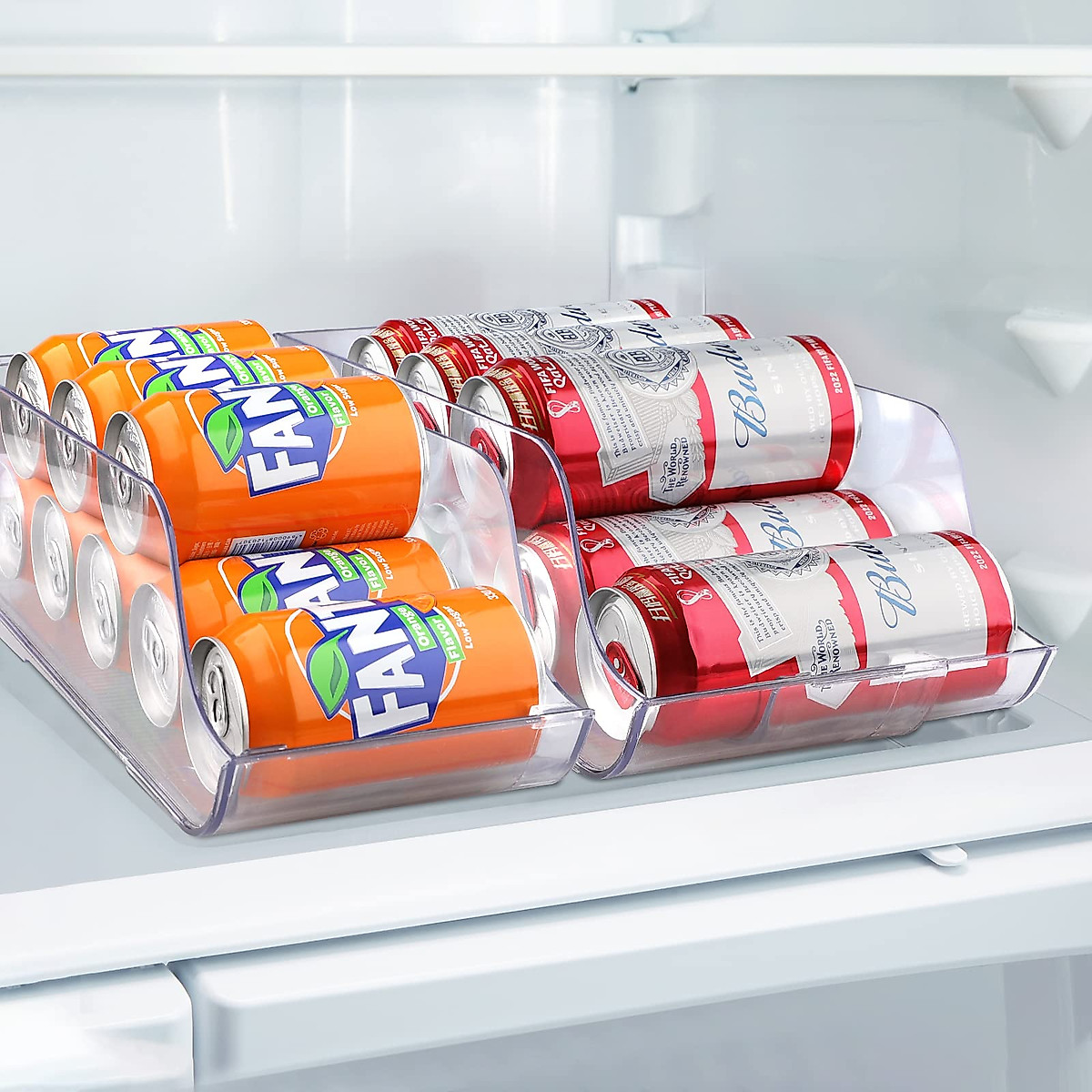 PSNSPOEL Expandable Soda Can Organizer, Drink Beverage Refrigerator Holder Dispenser Bin for Fridge, Freezer, Cabinets, Countertop, Pantry - Clear Plastic Kitchen Canned Food Storage