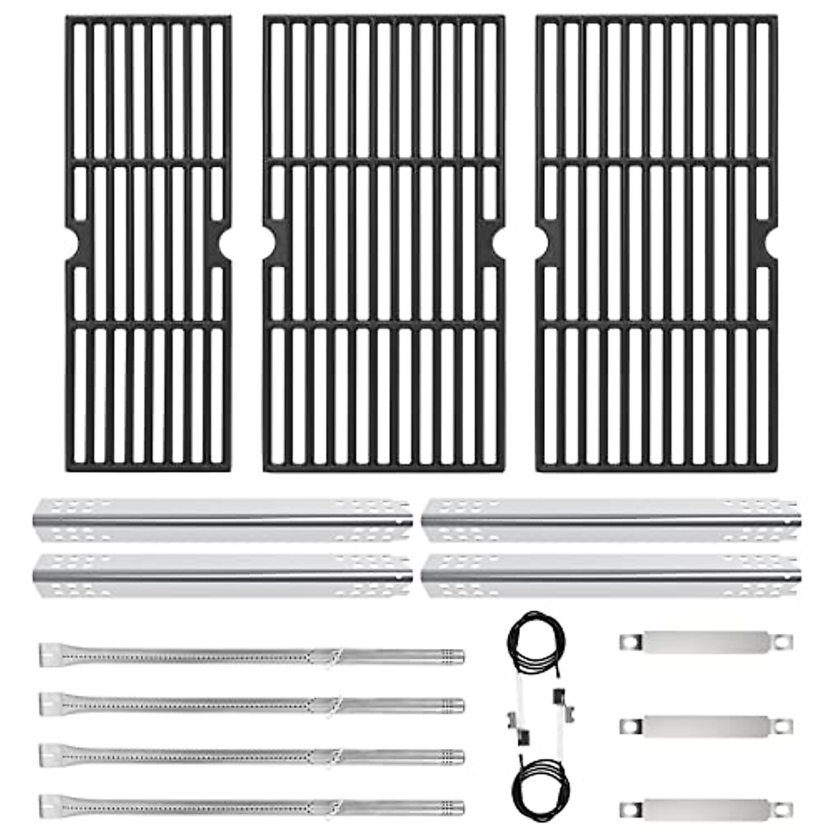 DELSbbq Cast Iron Grill Grates and Stainless Steel Grill Part Kit for Charbroil Performance 4 Burner Grills 463376017 463347017 463347418 463342119, Cooking Grids for G470-0002-W2 G470-0003-W1