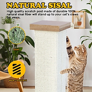 MAOHEGOU 27IN Cat Scratching Post, Nature Sisal Cat Scratch Post for Indoor Cats
