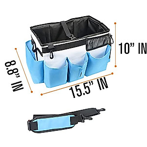 JIERIZSHI Large Wearable Cleaning Caddy Bag with Handle, Portable Organizer Cleaning Supplies Organizer Bag with Shoulder & Waist Straps for Travel Bedroom Bathroom Organizer Sky Blue