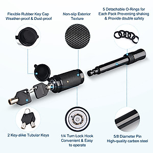 Kohree Trailer Hitch Lock 5/8 Inch, Hitch Pin Lock for Class III IV 2 Inches and 2-1/2 Inches Receiver, Locking Hitch Pin Tow Hitch Lock with Key, Safety Clip & Anti Rattle O-Rings