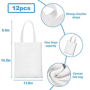 Yuroochii 12 Pack Canvas Tote Bag Reusable Grocery Bags 14.2x11.8 Inch Sublimation Polyester Screen Printing Blank Canvas Tote Bag Durable Bag for Creative DIY Gift, Crafting and Embroidering