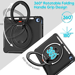 BATYUE Case for iPad (A16) 11th/10th Generation 10.9'' inch 2025/2022, Rugged Protective Shockproof Cover for Kids Girls with Screen Protector, 360° Rotating Stand, Pencil Holder, Black