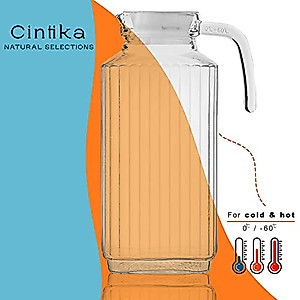 Glass Pitcher - Beverage Serveware and Storage Container for Hot Drink or Cold Drinks. 60oz. Glass Water Fridge Pitcher with Lid, Juice Container, Water Jug, Iced Tea Pitcher or Milk Pitcher Cocktails
