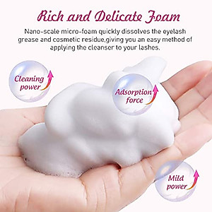 Eyelash Extension Cleanser Eyelid Foaming Cleanser Lash Foam Shampoo for Extensions, Oil, Paraben & Sulfate Free,100% Safe for Natural Lashes, Non-Irritating, Perfect for Professional Salon 1.69fl.oz