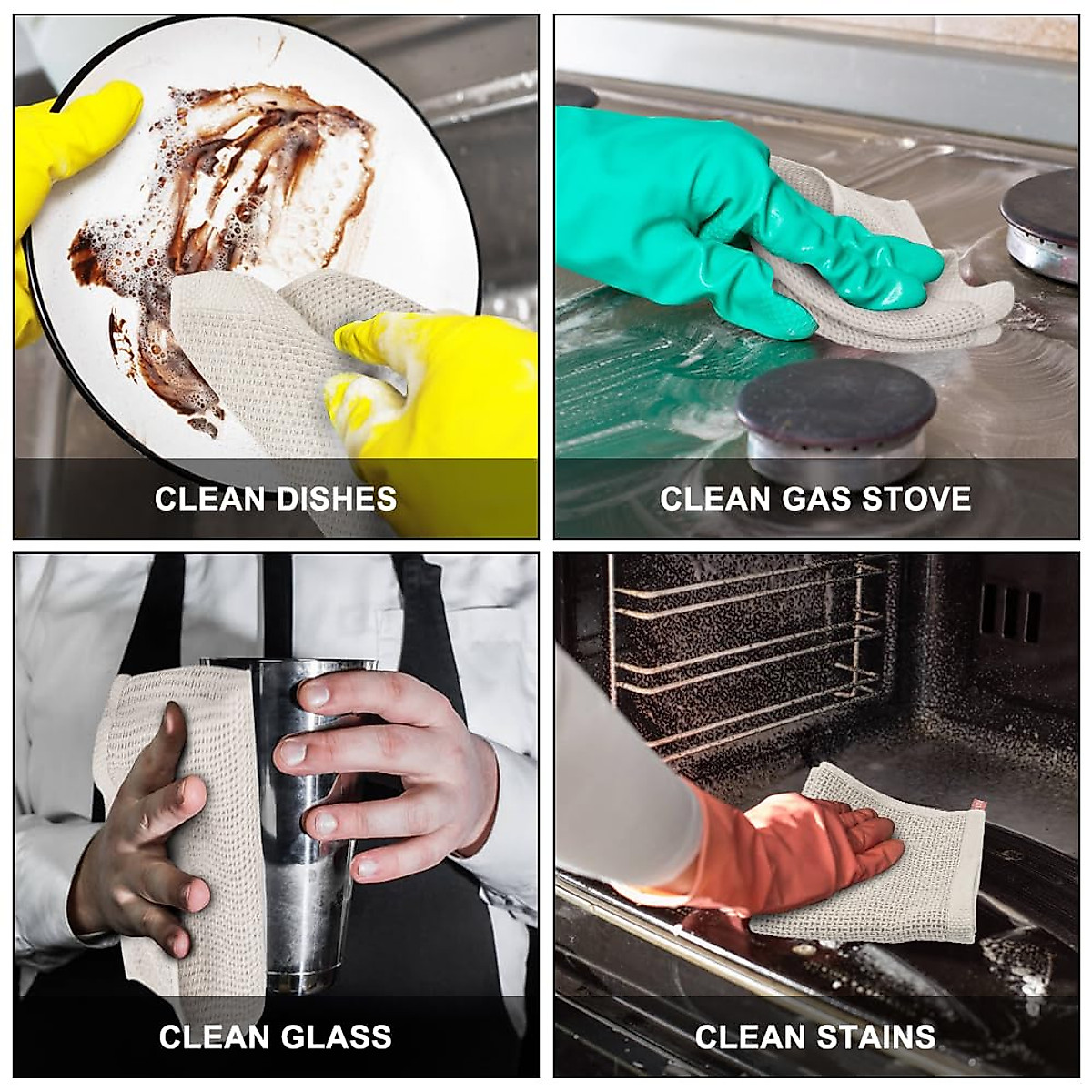 Nialnant 100% Cotton Kitchen Dish Towels,4 Pack Waffle Weave Dish Cloths for Drying Dishes,Extra Soft & Quick Drying Hand Towels-13 x 28 Inch,Beige