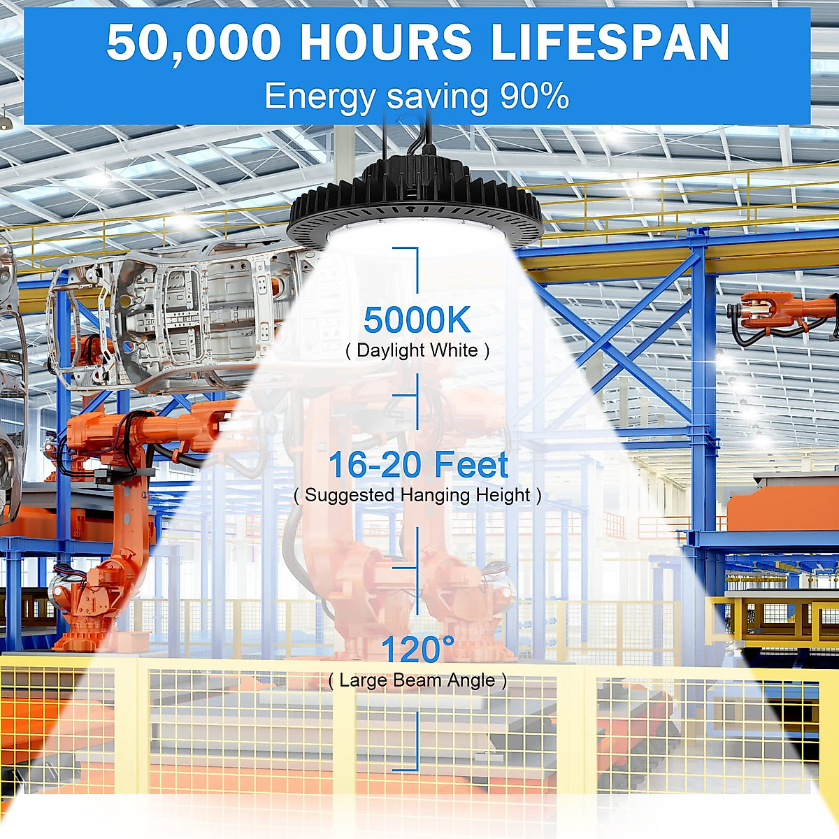 OPENLUX 240W UFO LED High Bay Lights, 34800LM High Bay LED Shop Lights 5000k IP65 0-10V Dimmable Warehouse Lights UL Listed