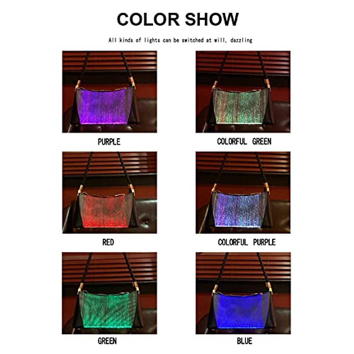 GLOOMALL Women LED Evening Shoulder Bags Fiber Optic Light Up Crossbody Clutch Wallet Glitter Party Trendy Small Handbags Bag (Black)