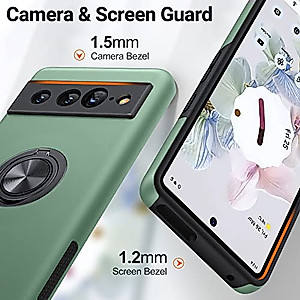 KOVASIA Designed for Google Pixel 7 Pro,Case with 360° Ring Stand, Multi-Layer Protective Case, Shockproof Cover for Google Pixel 7 Pro Case,Dark Green