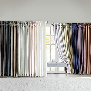 Madison Park Emilia Faux Silk Single Curtain with Privacy Lining, DIY Twist Tab Top, Window Drape for Living Room, Bedroom and Dorm, 95"L x 50"W, White