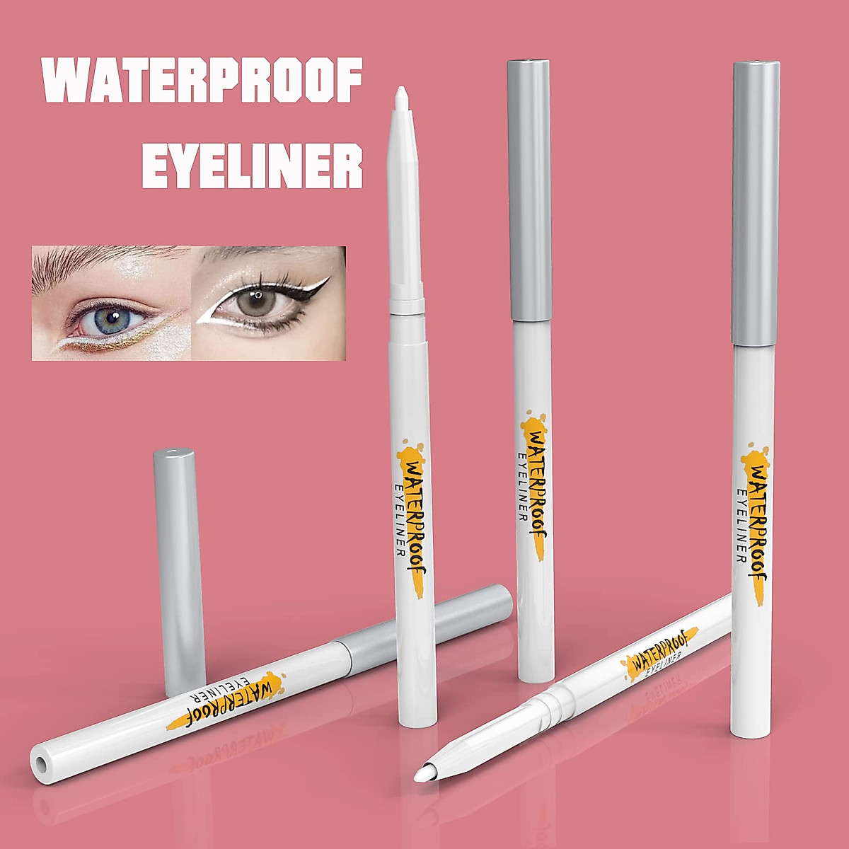 KAIQIKAIXI 5Pcs White Eyeliner Pen, Eyebrow Pen,Eye Shadow Pencil, Lip Line Pen, Eyelid Pad, Pencil Makeup Set Tool