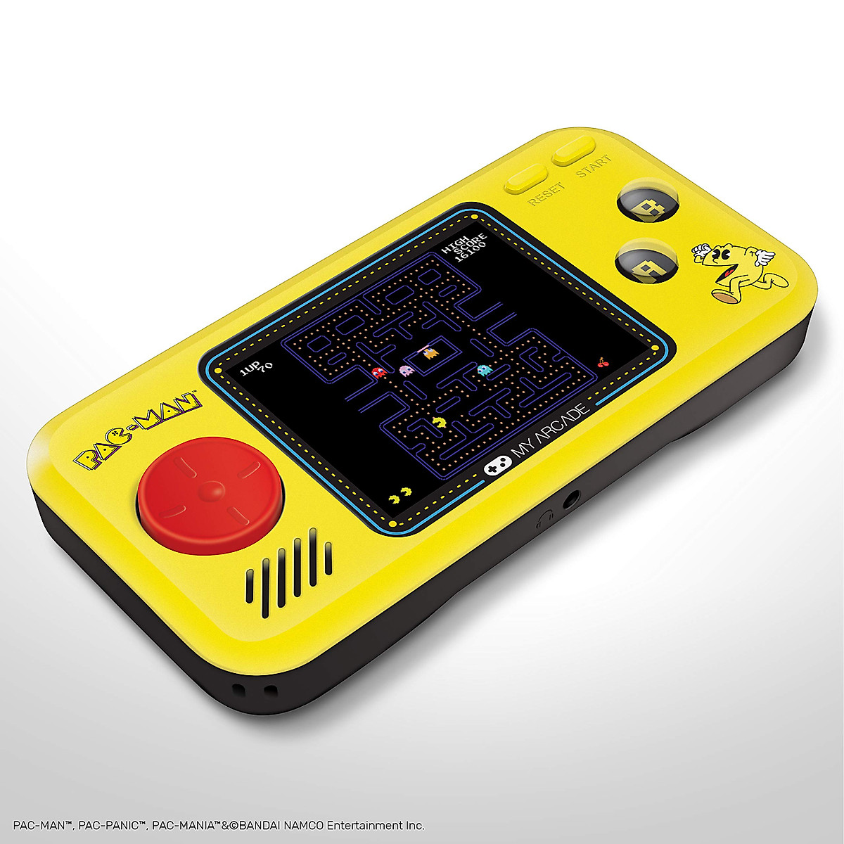 My Arcade Pocket Player Handheld Game Console: 3 Built In Games, Pac-Man, Pac-Panic, Pac-Mania, Full Color Display, Speaker, Volume Controls, Headphone Jack, Battery or Micro USB Powered, Yellow