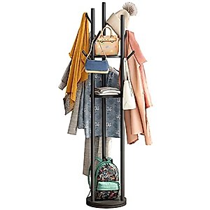 kiplant Rotary Coat Rack Stand with 8 Hooks, Bamboo Wood Coat Tree for Clothes/Bags/Hats, Coat Rack Freestanding for Home/Office/Entryway/Hallway
