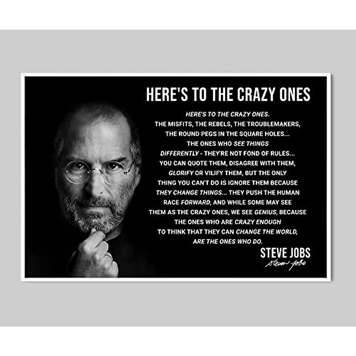Picofyou 16x24 Here's To The Crazy One's Poster Large; Motivational Quote Posters; Jobs Inspirational Entrepreneurial Wall Art Print Home Office Decor - Encouraging Gift for Boss (Unframed)