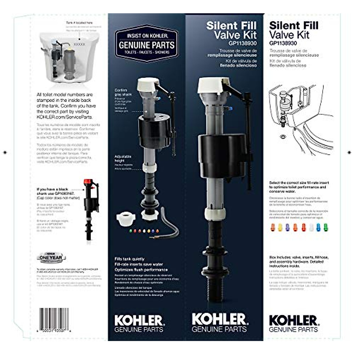Kohler Genuine Part Gp1138930 Silent Fill Toilet Fill Valve Kit, 12.5" L x 3.5" W x 3" H inches