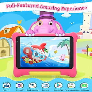 Kunleba 7 Inch Kids Tablet Andriod 12 Tablet for Kids Quad Core 2GB RAM 32GB ROM 128GB Expansion Parental Control Learning Tablet Portable Shockproof Case (Pink)