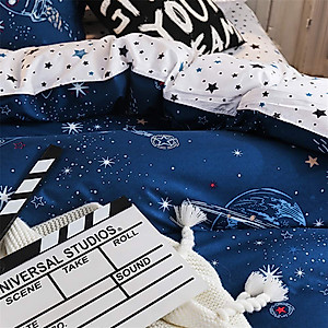 Chanyuan Boys Star Galaxy Bedding Duvet Cover Full Queen Size Space Planet Boundless Galaxy Starlight Reversible Bedding Set,Super Soft Hypoallergenic Microfiber,Zipper Closure (S-6,Q)
