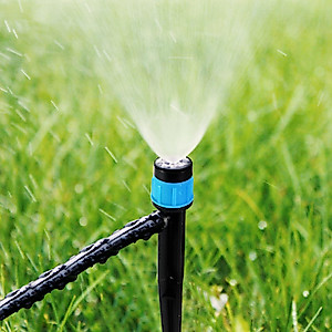 MUKLEI 200 Pcs 5" Drip Emitters Fan Shape, Drip Irrigation Emitters Vortex with Stake, 360 Degree Fan Shape Adjustable Water Flow Irrigation Drippers for 1/4 Inch Irrigation Tube Hose