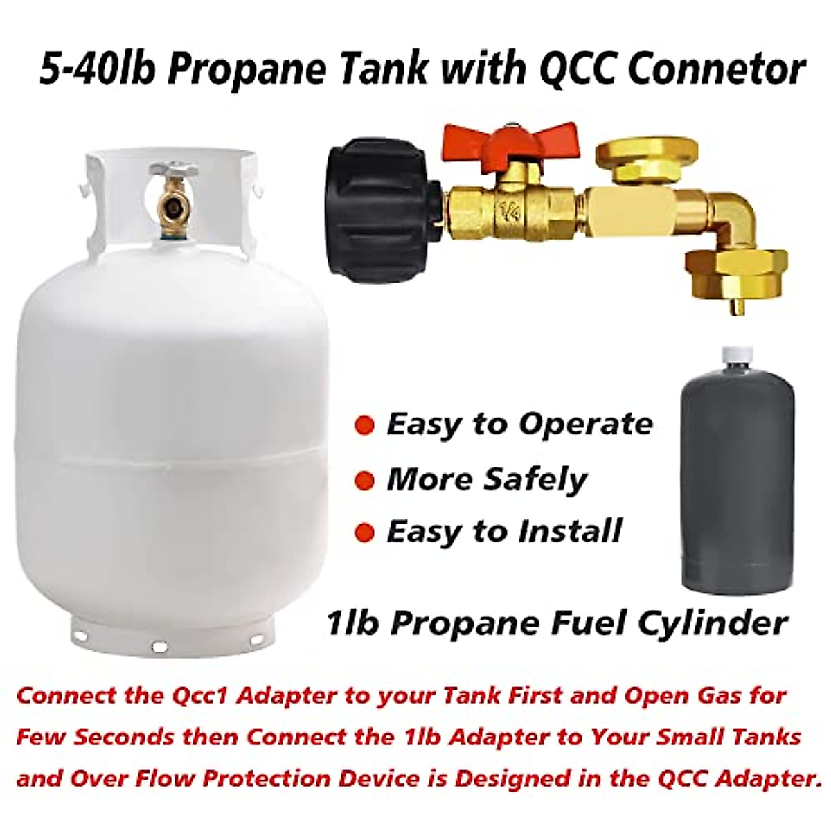 GardenNow QCC1 Propane Refill Elbow Adapter with Propane Tank Gauge 90 Degree Propane Refill Pressure Adapter with ON/Off Control Valve for Camping Grill 1LB Bottle Refilled Gas from 5~40 LBS Cylinder