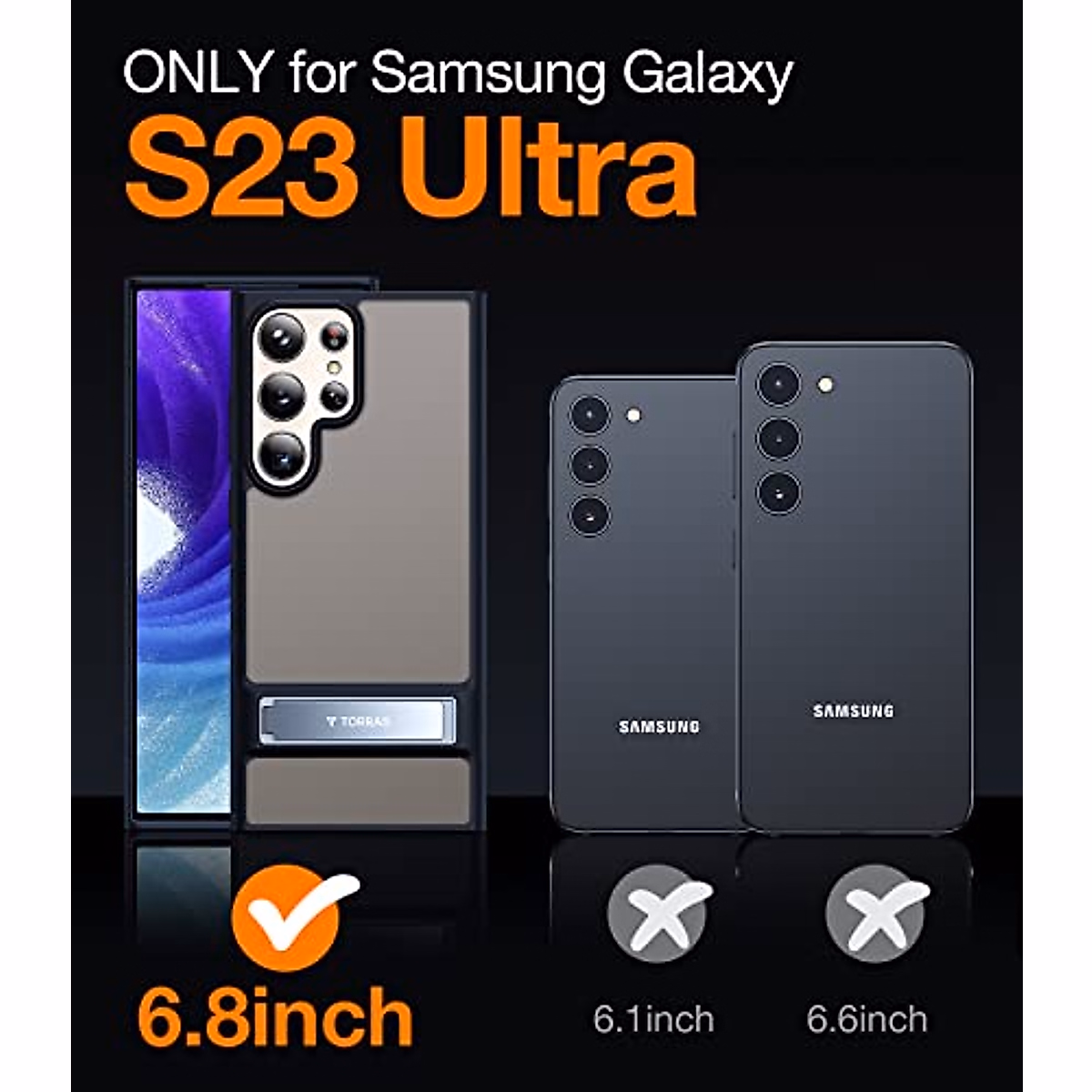 TORRAS MarsClimber Case for Samsung Galaxy S23 Ultra Case with Kickstand, [3-Way Sturdy Kickstand] [10 FT MIL-Grade Shockproof] Translucent Slim Case for Samsung S23 Ultra Phone Case, Phantom Black