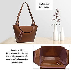 Chinllo Women Flip Tote Bag Fashion Leather Handbags Shoulder Bag with Adjustable Handle (Brown)