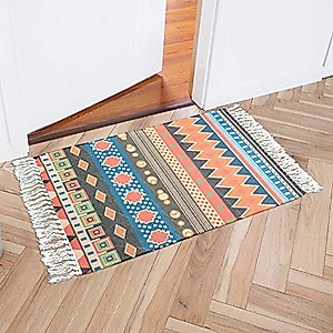 ABREEZE Cotton Area Rug Set 2 Piece 2'x3'+2'x4'4",Bohemian Hand Woven Cotton Rugs with Tassel Washable Cotton Throw Rug Runner for Kitchen, Living Room, Bedroom(Orange)