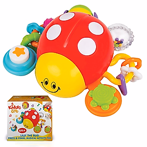 KiddoLab Ladybug Crawling Toy with Fun Sounds, Sliding Rings, Spinning Ball, and Colorful Beads - Develops Cognitive and Motor Skills for 6 Months Plus Babies