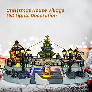 YQQY Skating Christmas Village - Animated Musical Winter Snow Village with 7 Moving Skaters - Indoor Decorations for Home Tabletop Gift